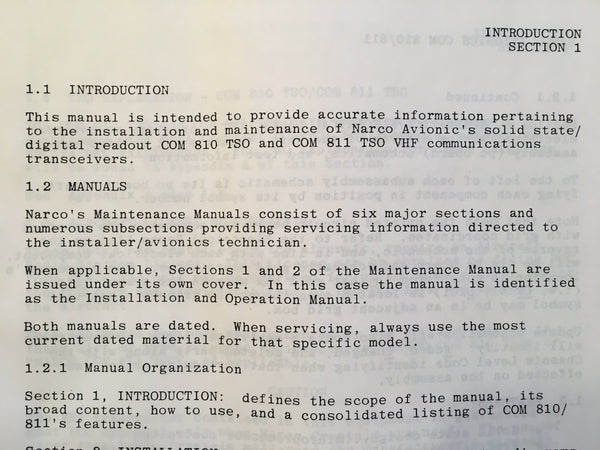 Narco Com-810, Com-811 Install, Service & Parts Manual. – G's Plane Stuff