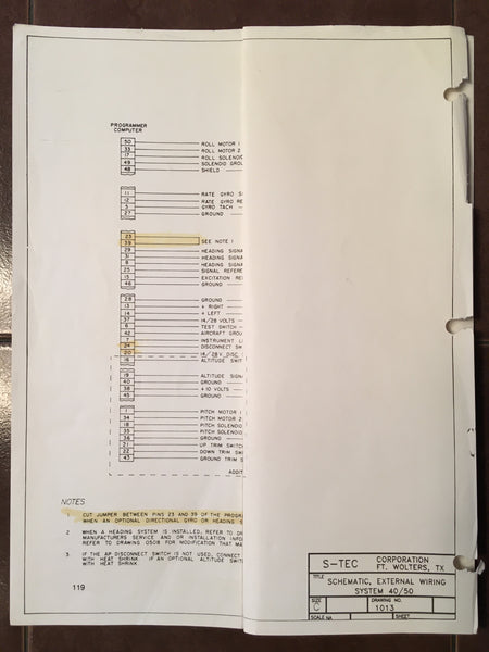 Schematic, External Wiring interconnects for S-Tec System 40 and Syste ...