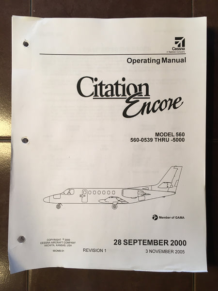 Cessna Citation Encore Model 560 Operating Manual. – G's Plane Stuff